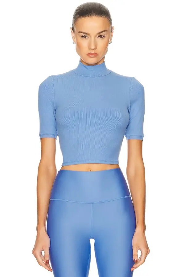 Alo Yoga Ribbed Mesh Secret Short Sleeve Top - Crystal Clear Blue